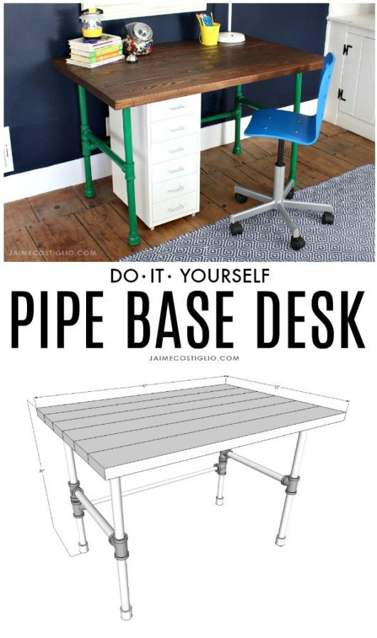 DIY Painted Pipe Base Wood Desk - Jaime Costiglio