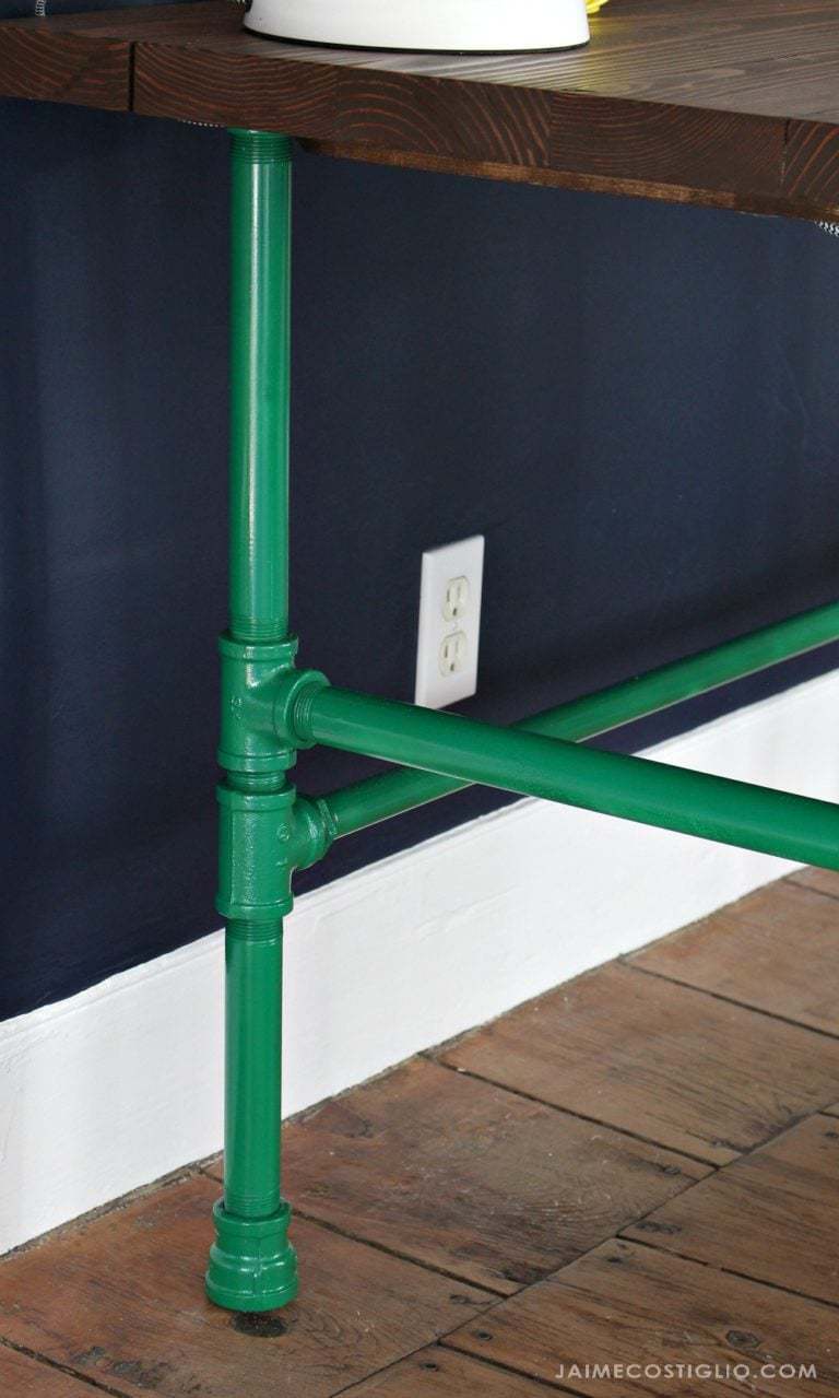 DIY Painted Pipe Base Wood Desk - Jaime Costiglio