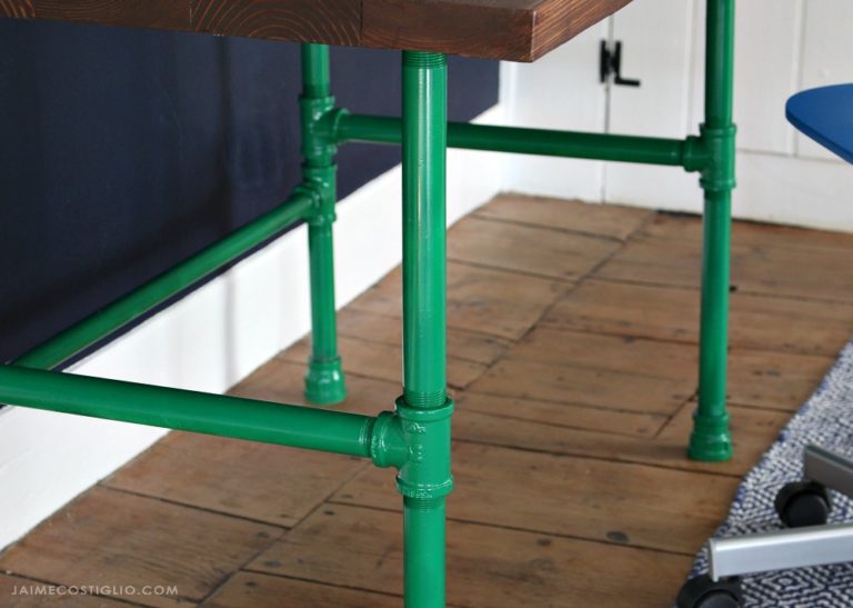 DIY Painted Pipe Base Wood Desk - Jaime Costiglio