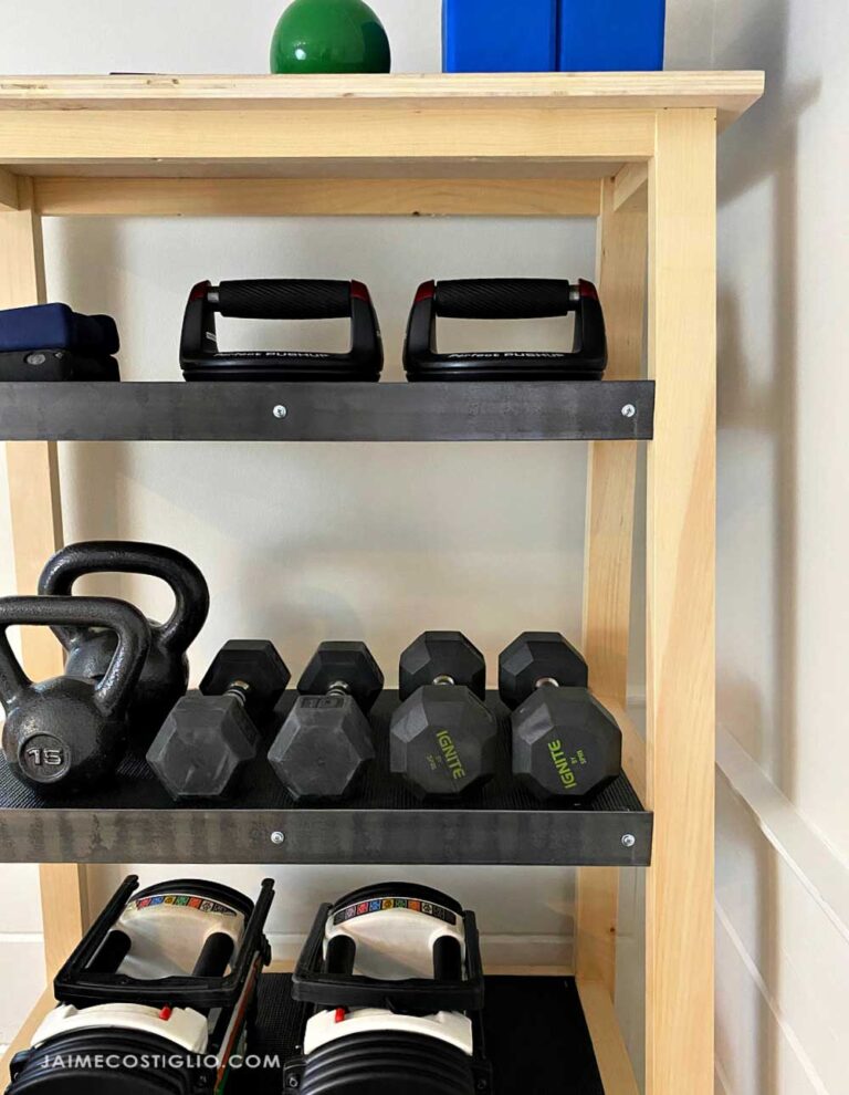 DIY Weight Storage Shelf with Plans - Jaime Costiglio